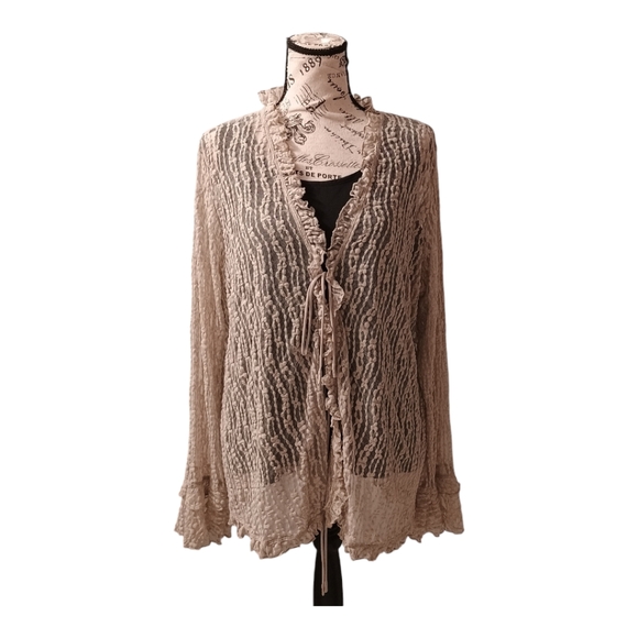 Cato | Tops | Cato Sheer Lace Style Long Sleeve Ruffle Edge Tie ...